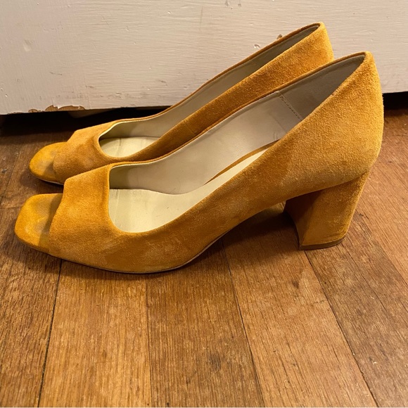Zara | Shoes | Zara Mustard Suede Open Toe Block Heel 4995 | Poshmark